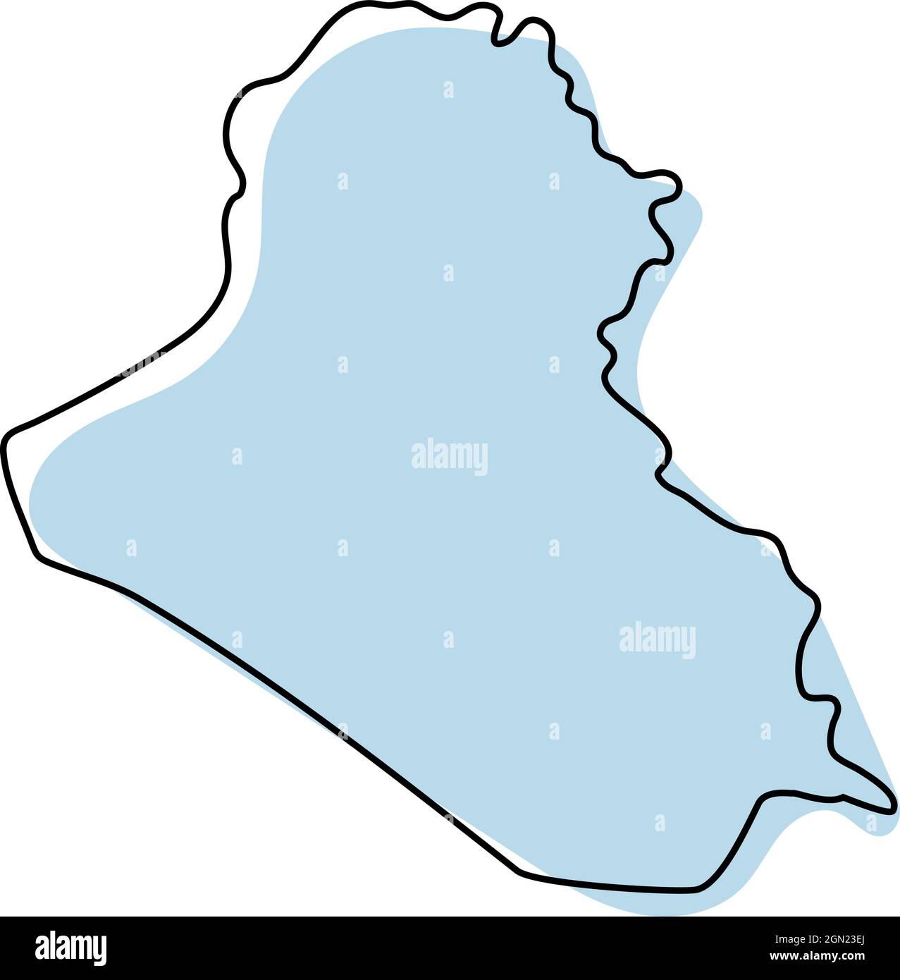 Stylized simple outline map of Iraq icon. Blue sketch map of Iraq ...