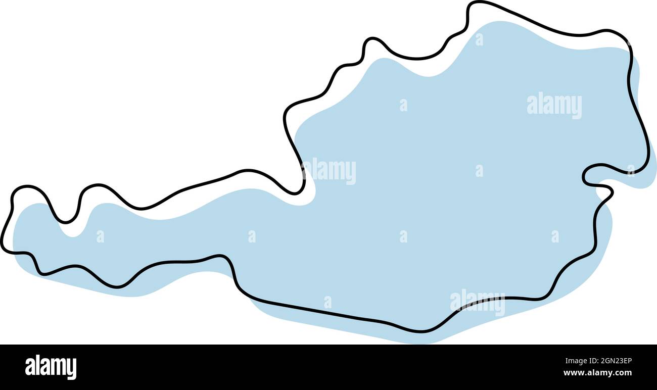 Stylized simple outline map of Austria icon. Blue sketch map of Austria ...