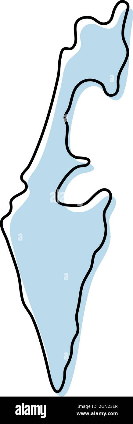 Stylized simple outline map of Israel icon. Blue sketch map of Israel ...