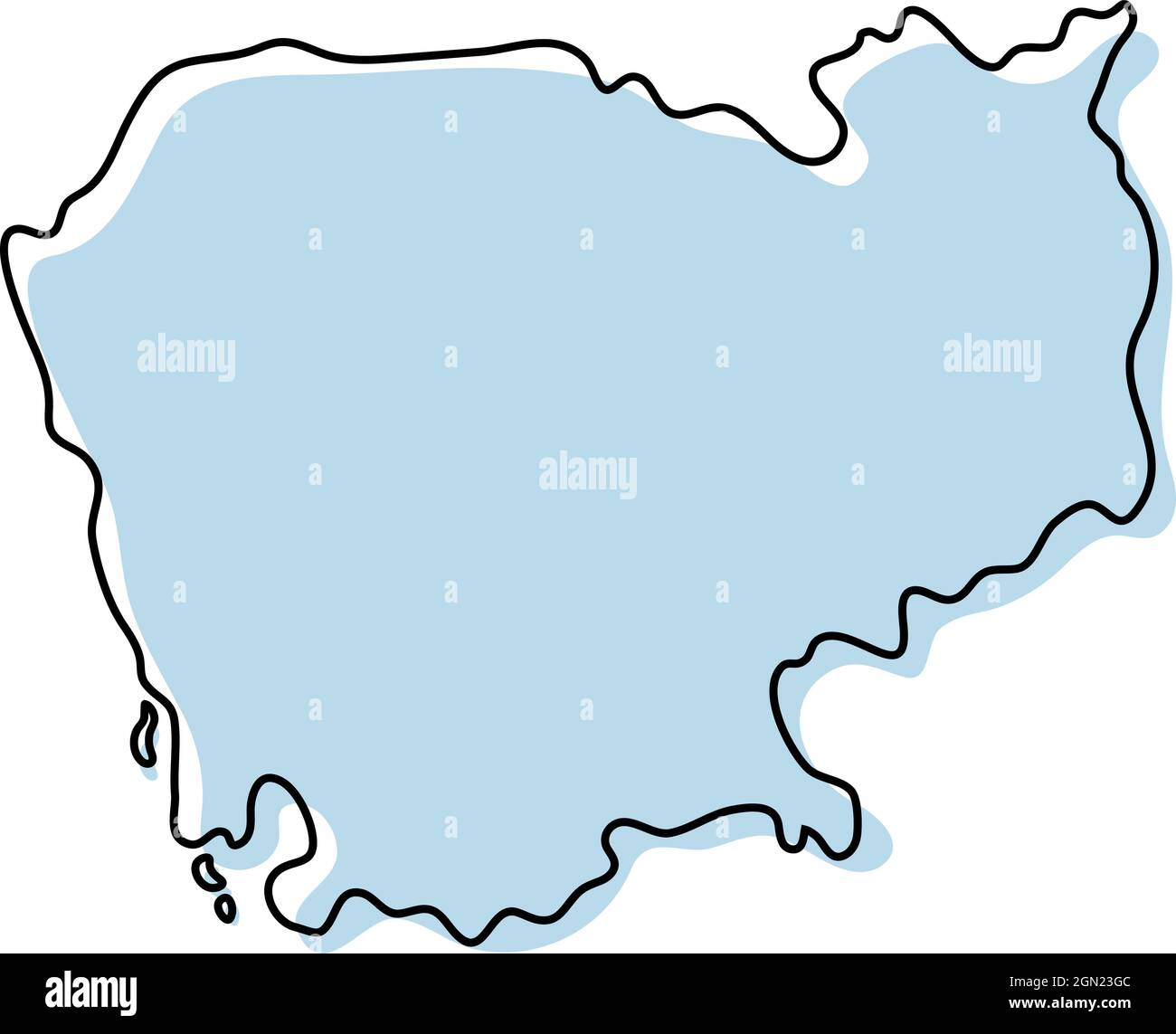 Stylized simple outline map of Cambodia icon. Blue sketch map of ...