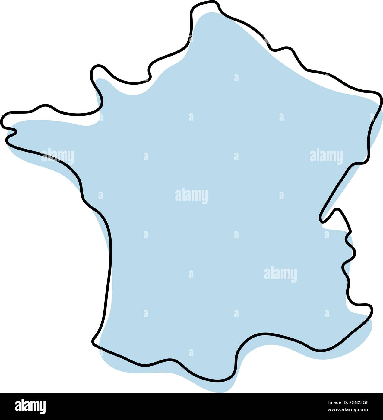 Stylized simple outline map of France icon. Blue sketch map of France ...