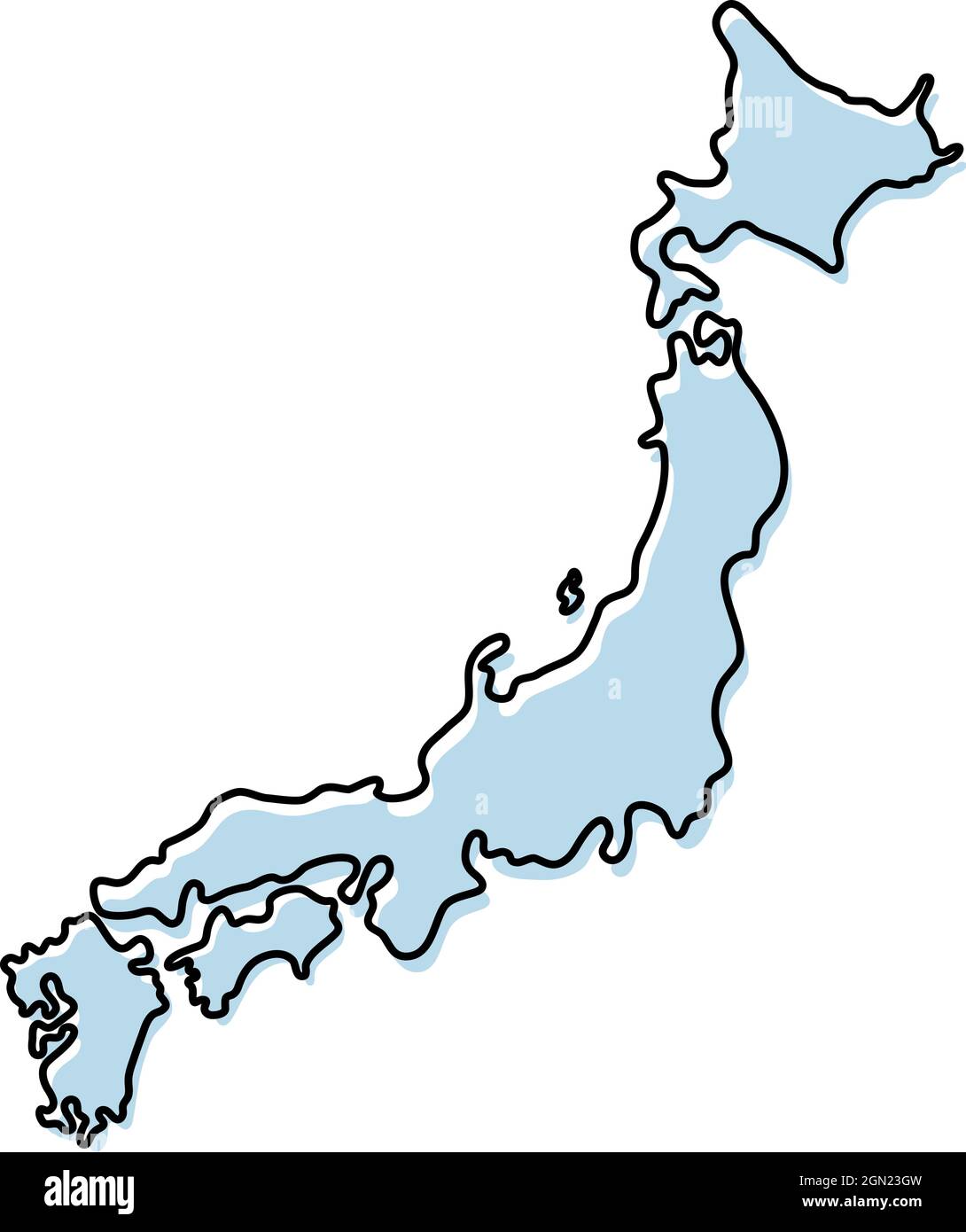 Stylized simple outline map of Japan icon. Blue sketch map of Japan ...