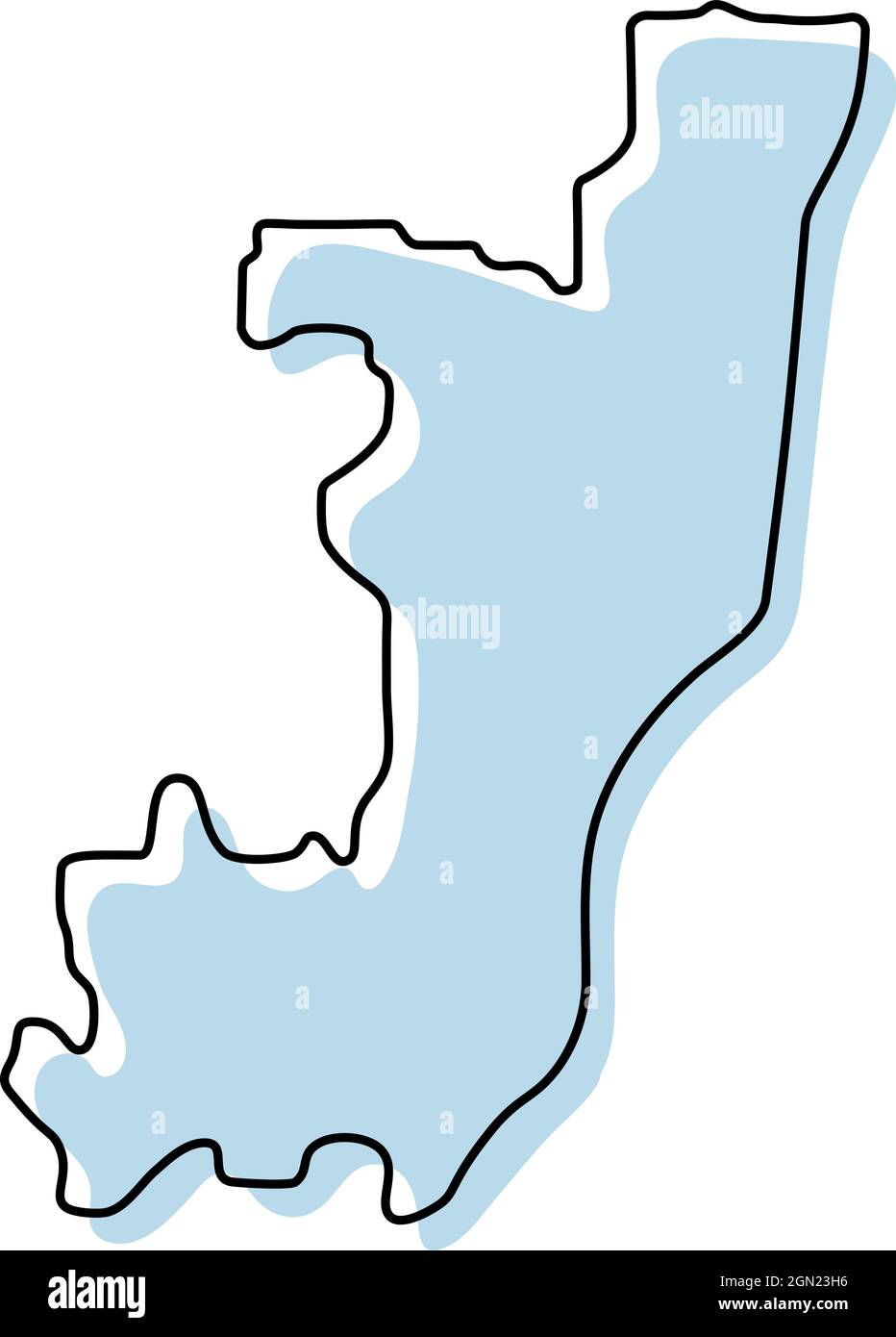 Stylized simple outline map of Congo icon. Blue sketch map of Congo ...