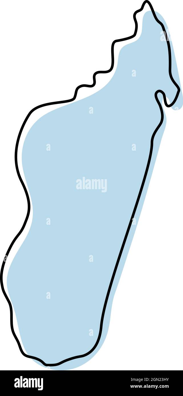Stylized simple outline map of Madagascar icon. Blue sketch map of ...