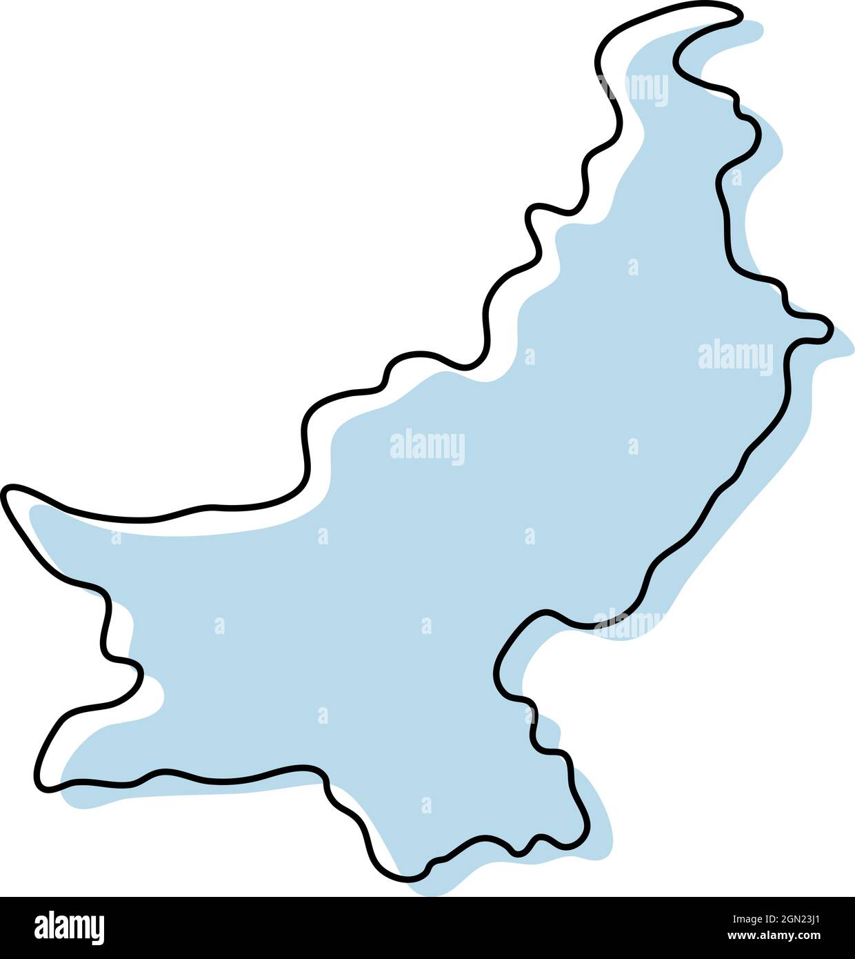 Stylized simple outline map of Pakistan icon. Blue sketch map of ...