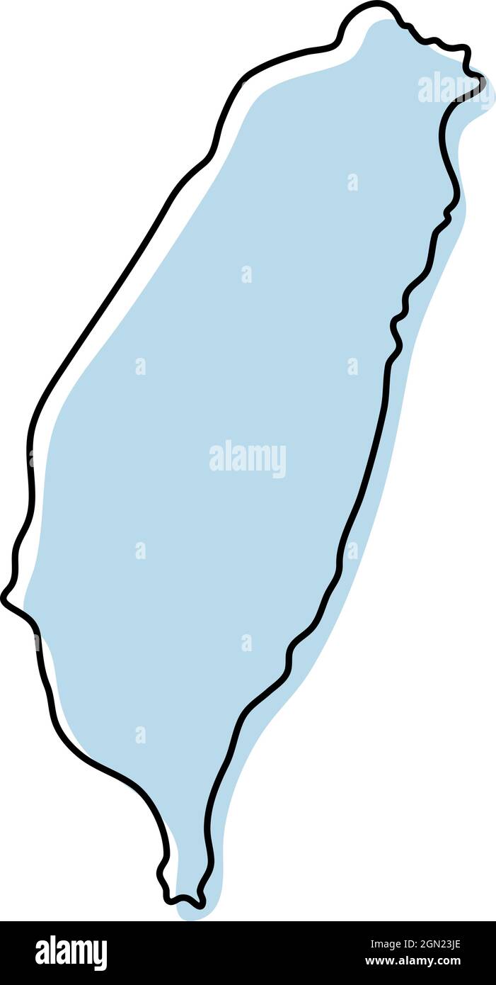 Stylized simple outline map of Taiwan icon. Blue sketch map of Taiwan ...