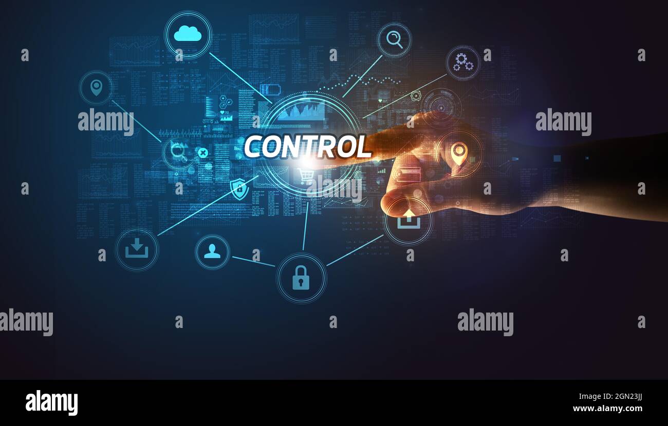 Hand touching cybersecurity button concept Stock Photo - Alamy