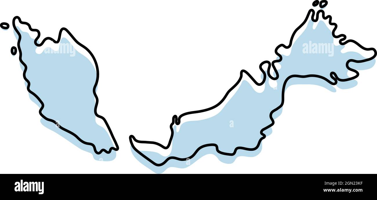 Stylized simple outline map of Malaysia icon. Blue sketch map of ...