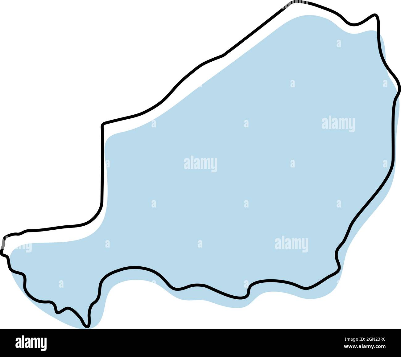 Stylized simple outline map of Niger icon. Blue sketch map of Niger ...