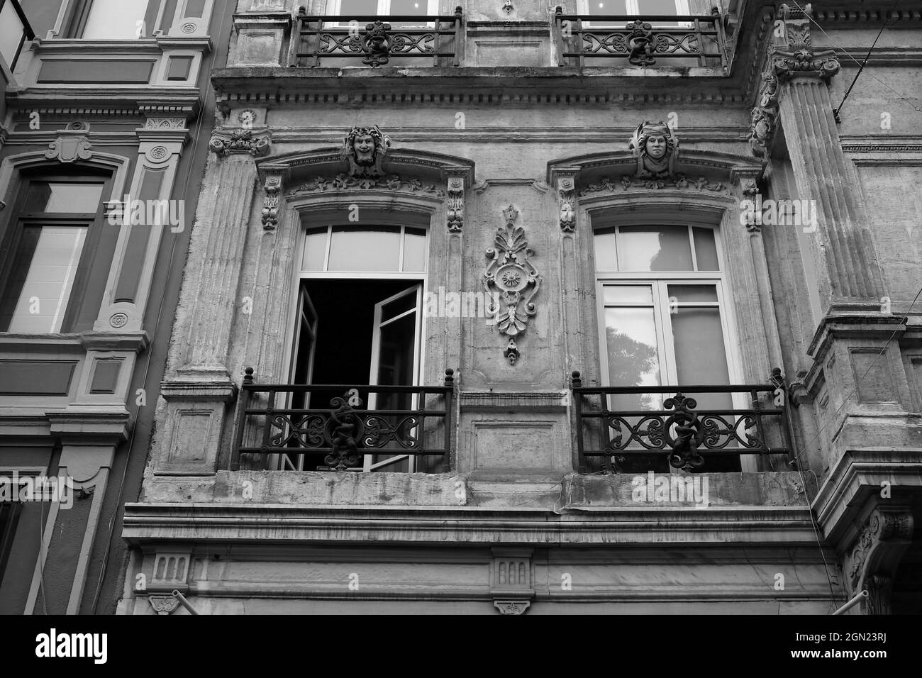 Old buildings with balconies Black and White Stock Photos & Images - Alamy