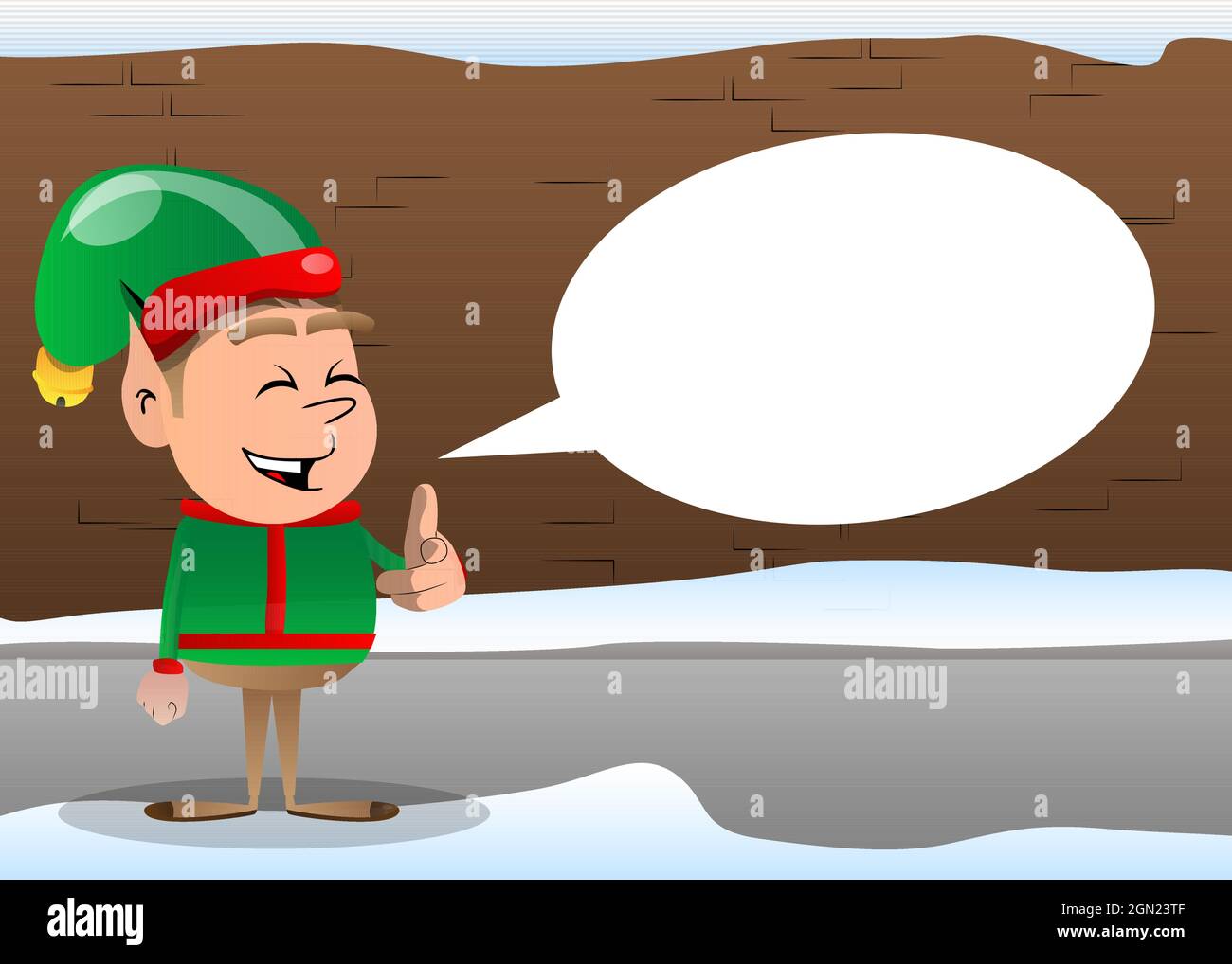 Christmas Elf pointing at the viewer with his hand. Vector cartoon ...