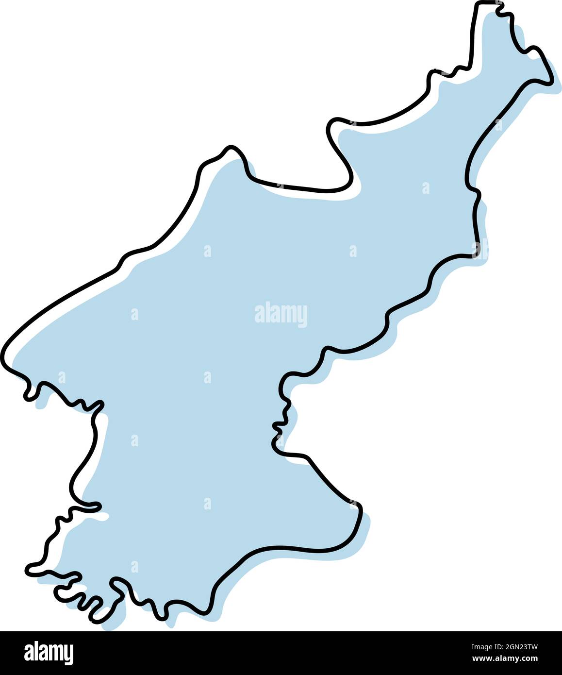 Stylized simple outline map of North Korea icon. Blue sketch map of ...