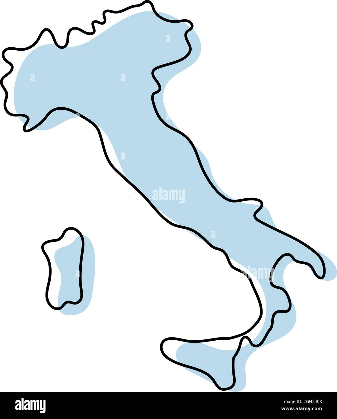 Stylized simple outline map of Italy icon. Blue sketch map of Italy ...