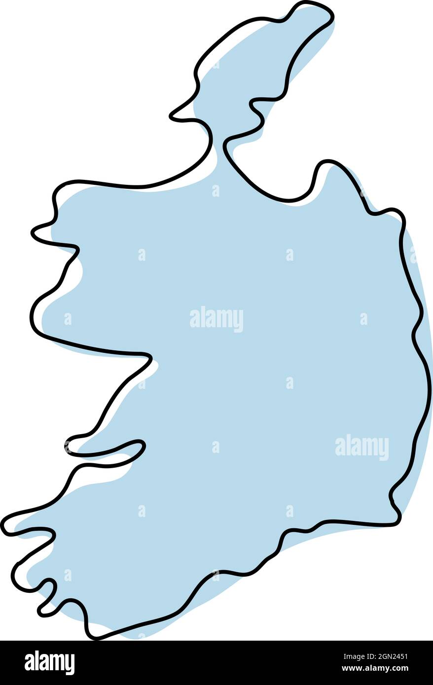 Stylized simple outline map of Ireland icon. Blue sketch map of Ireland ...