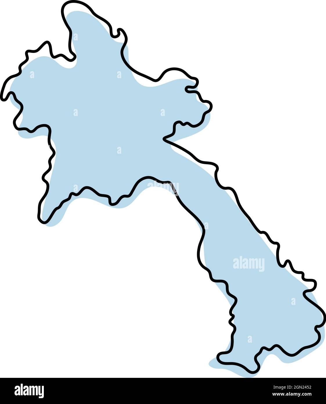 Stylized simple outline map of Laos icon. Blue sketch map of Laos ...