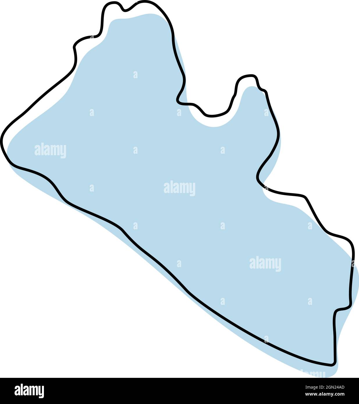 Stylized simple outline map of Liberia icon. Blue sketch map of Liberia ...