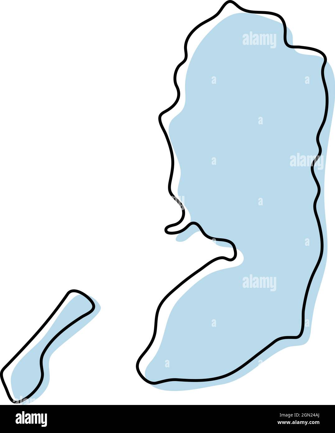 Stylized simple outline map of Palestine icon. Blue sketch map of ...