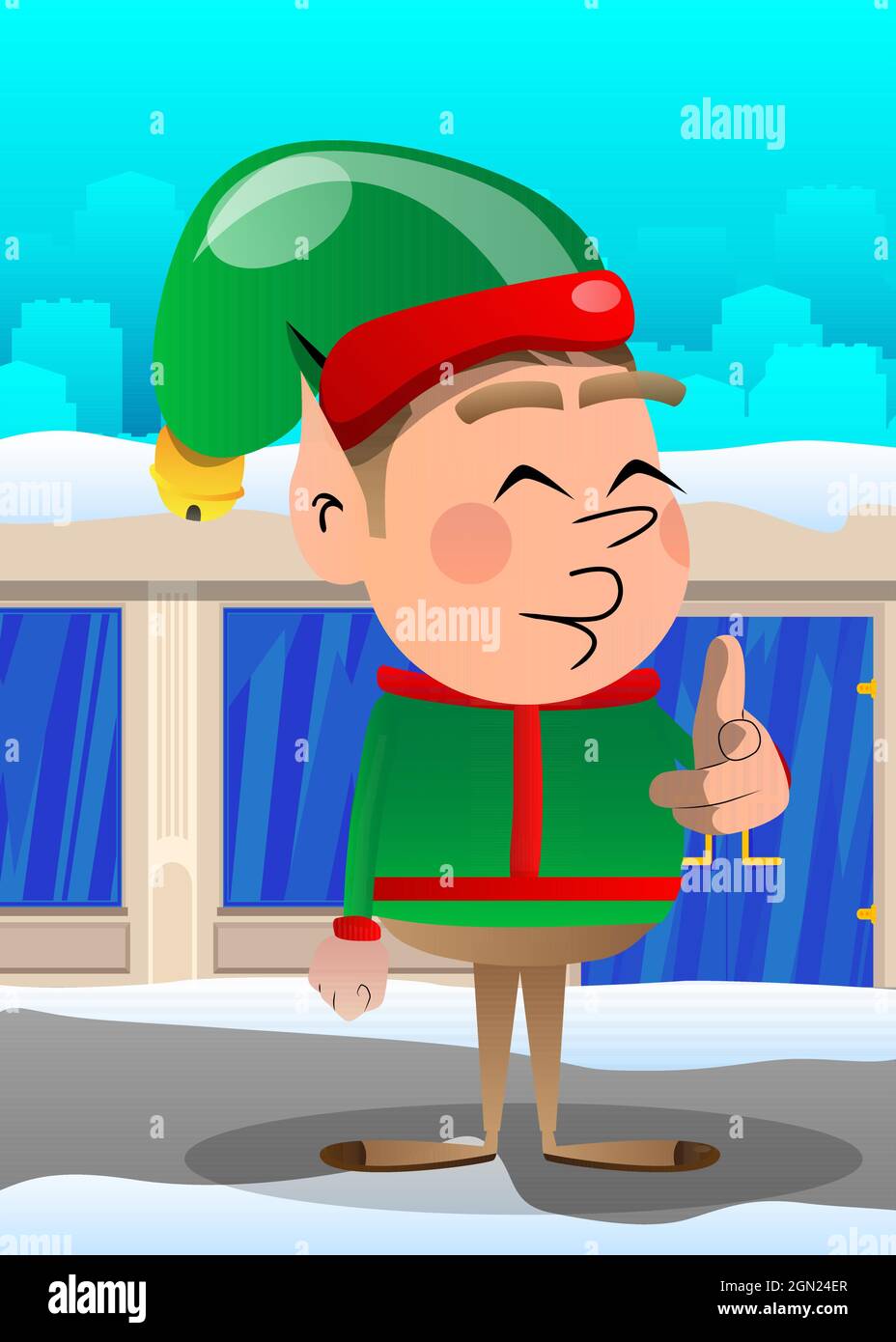 Christmas Elf pointing at the viewer with his hand. Vector cartoon ...