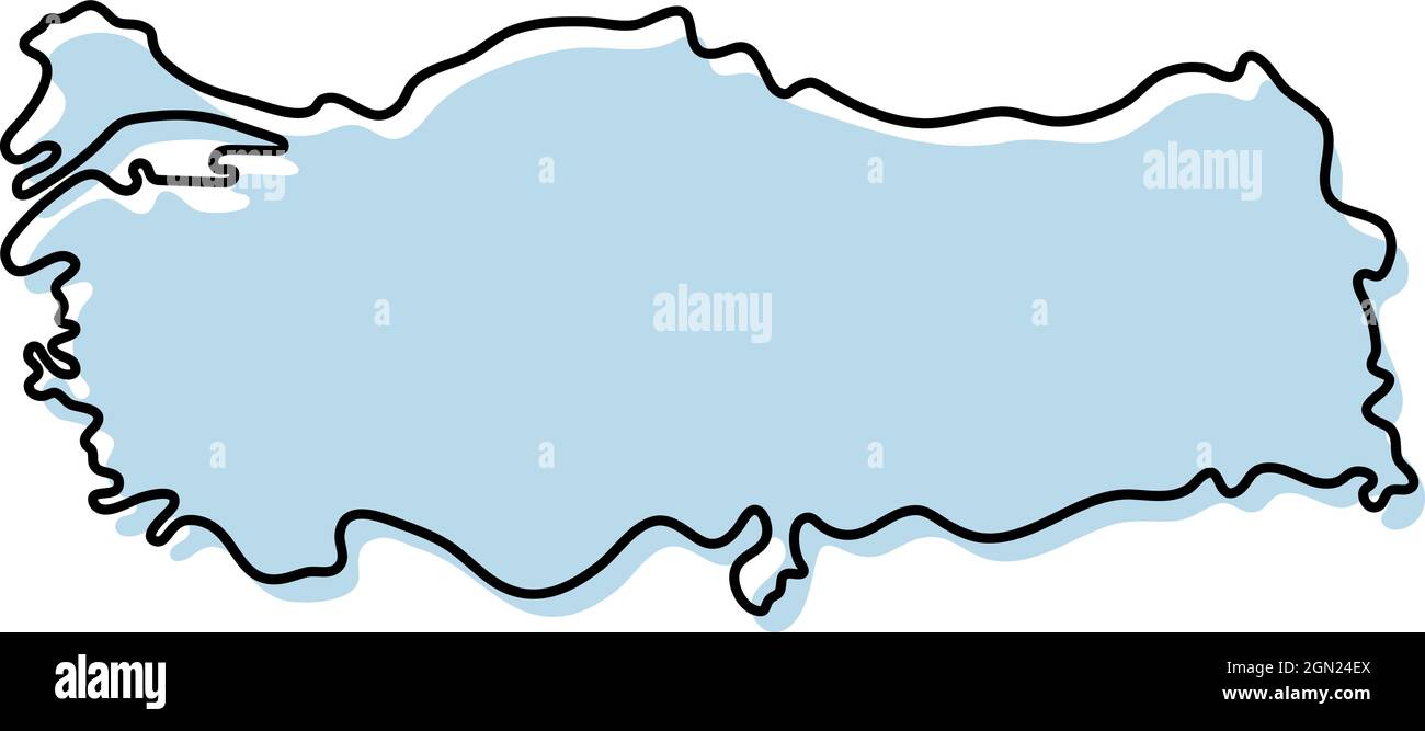 Stylized simple outline map of Turkey icon. Blue sketch map of Turkey ...