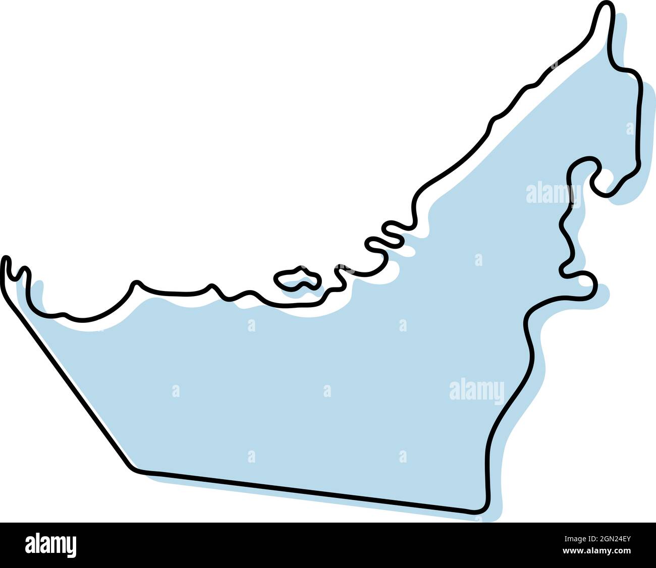 Stylized simple outline map of United Arab Emirates icon. Blue sketch ...