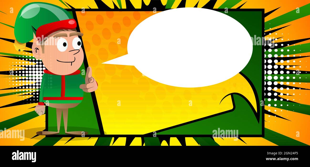 Christmas Elf pointing at the viewer with his hand. Vector cartoon ...