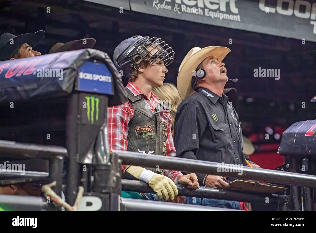Grayson Cole rides Pre Show during the Professional Bull Riders 2021 ...