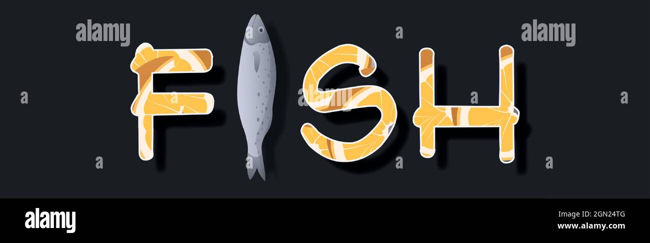 FISH word logo, stylized as fish products - Vector illustration Stock ...