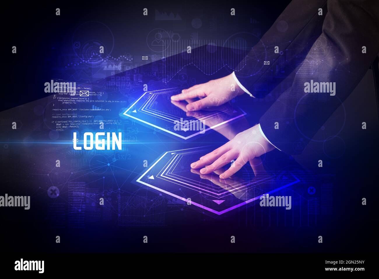 Hand touching digital table concept Stock Photo - Alamy