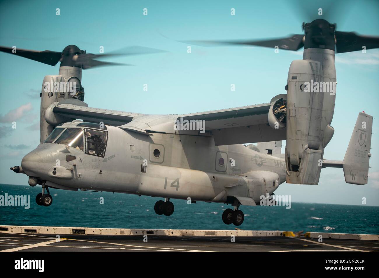 A U.S. Marine Corps MV-22B Osprey attached to Marine Medium Tiltrotor ...
