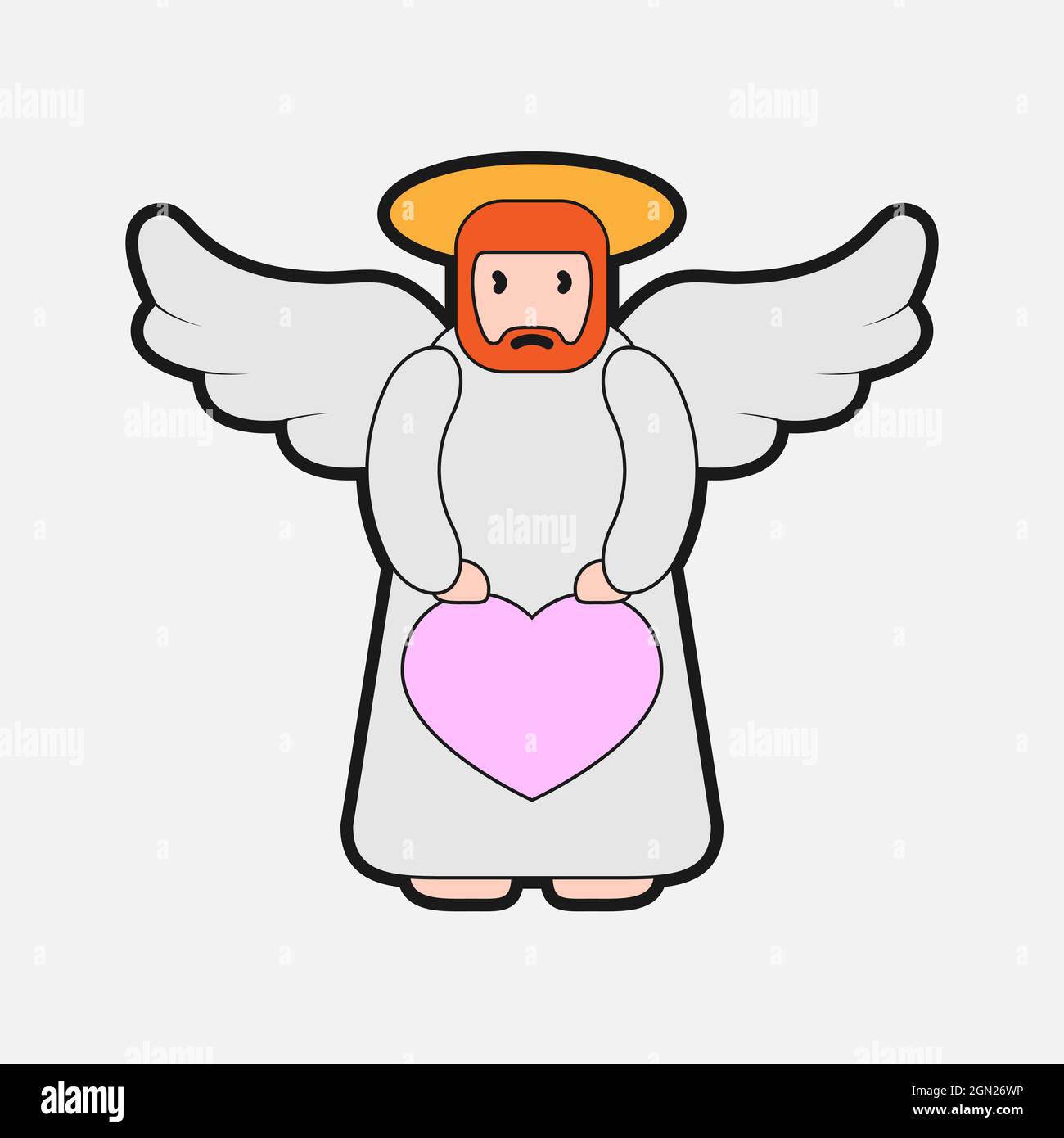 angel with wings red beard heart on a white isolated background vector ...