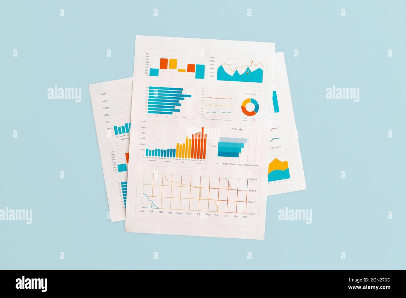 Business graphs and charts on table. Financial development, Banking ...