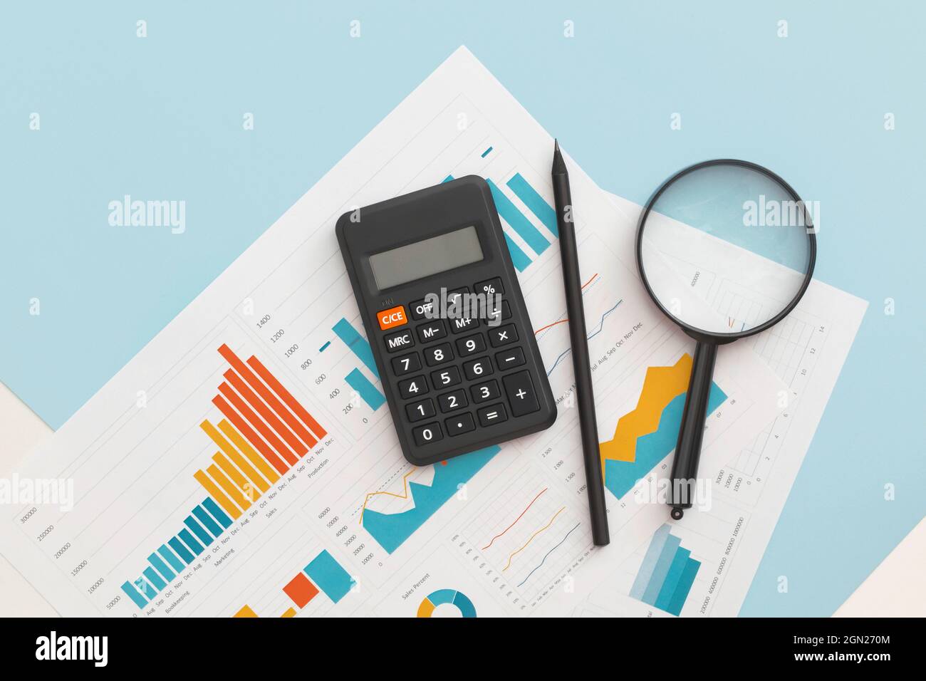 Business graphs and charts on table. Financial development, Banking ...