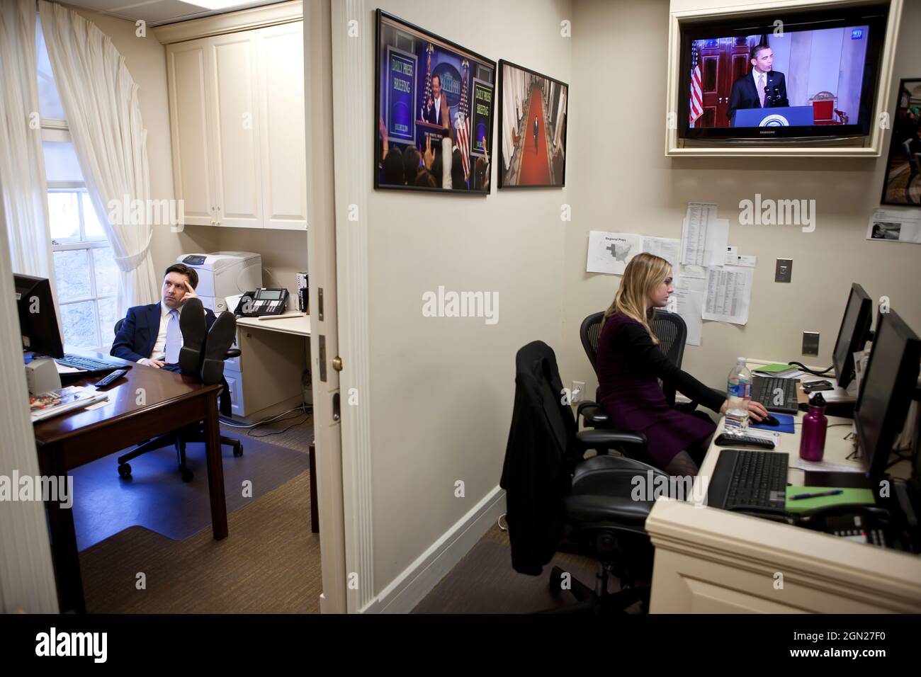 Assistant Press Secretary Josh Earnest and Press Assistant Caroline ...