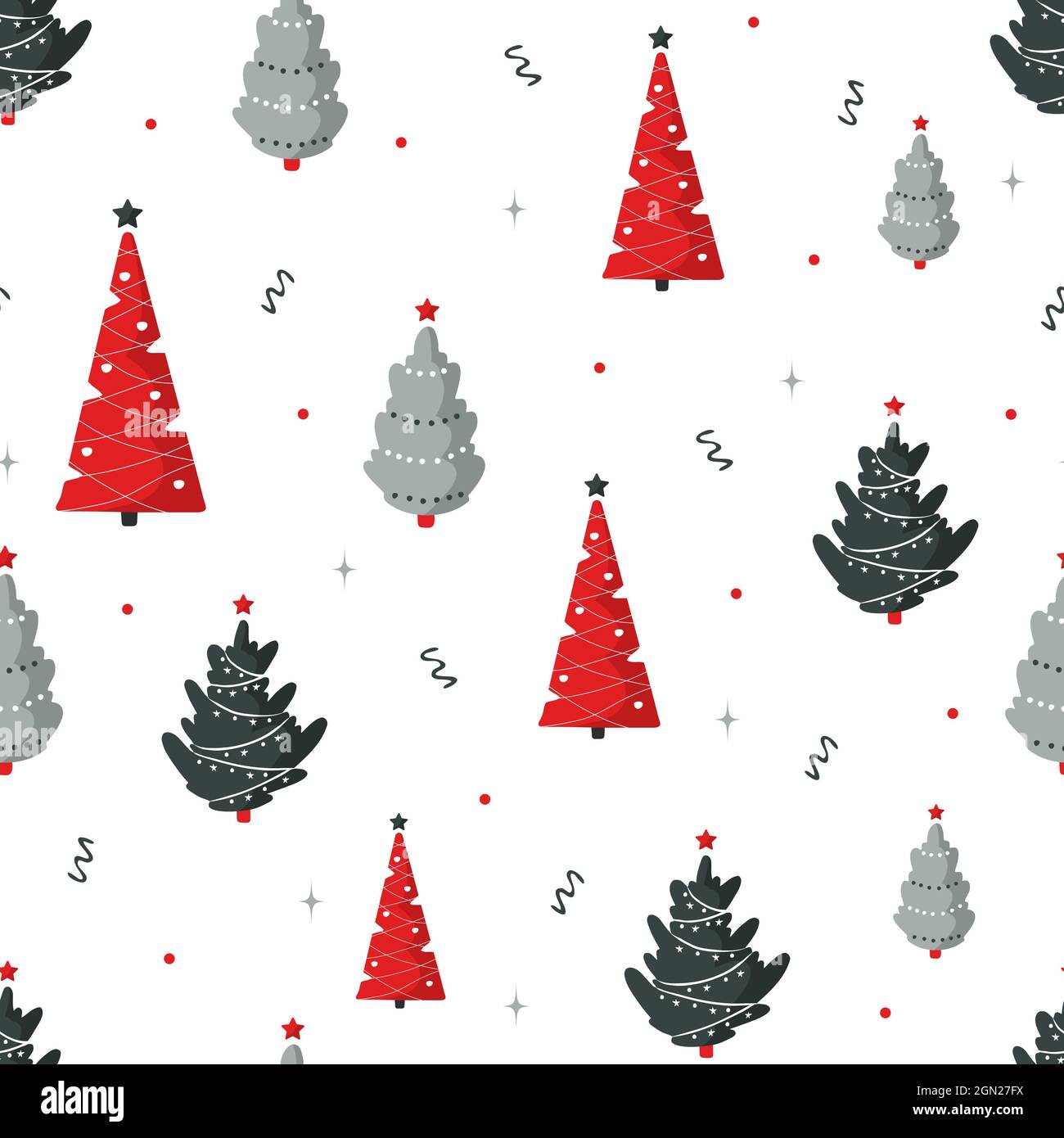Seamless pattern with gray and red christmas trees. Winter print. New ...