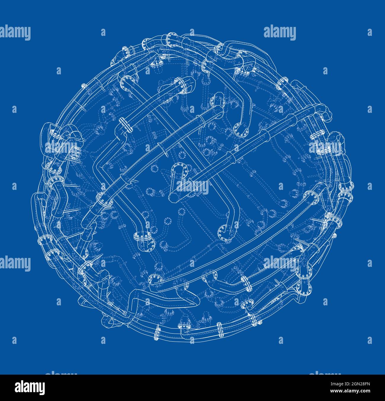 Pipes with flanges around a large sphere. Vector Stock Vector Image ...