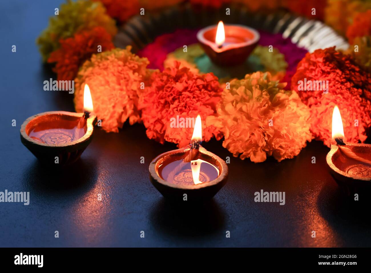 Diwali celebration Indian festival of lights Diya oil lamp and colors ...