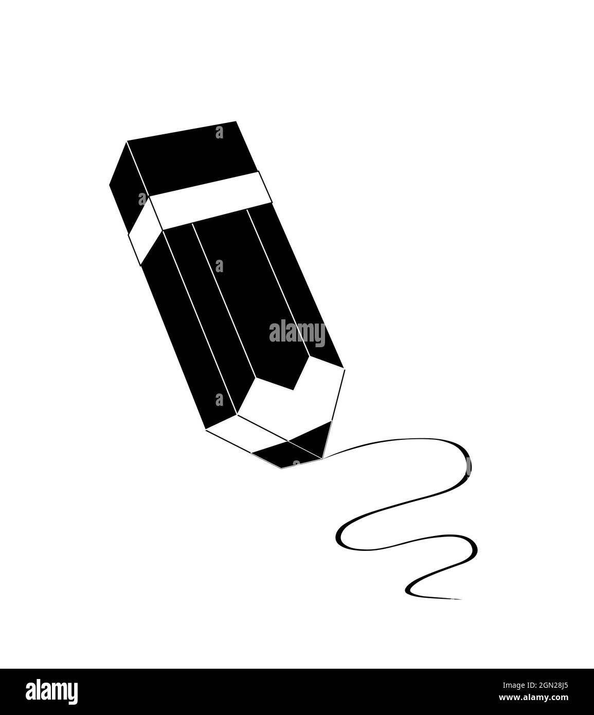 black and white illustration of a 3d pencil drawing a curved line Stock ...