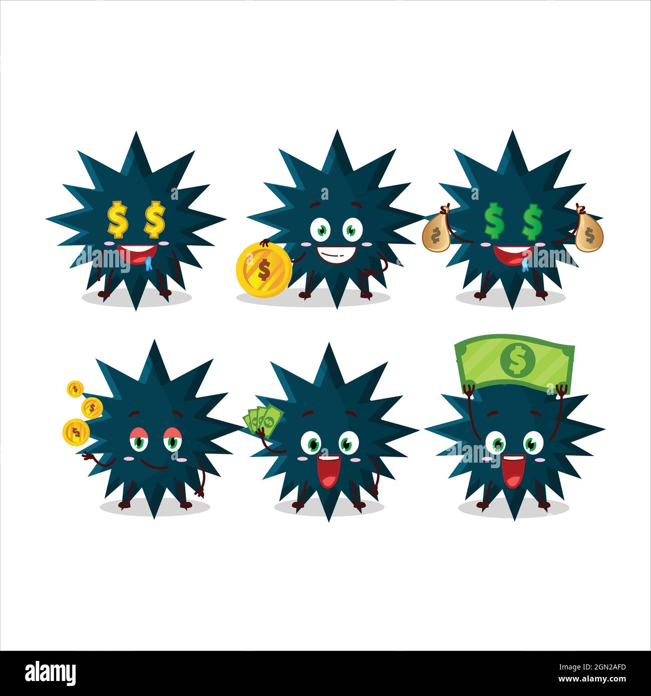 Biohazard virus cartoon character with cute emoticon bring money ...