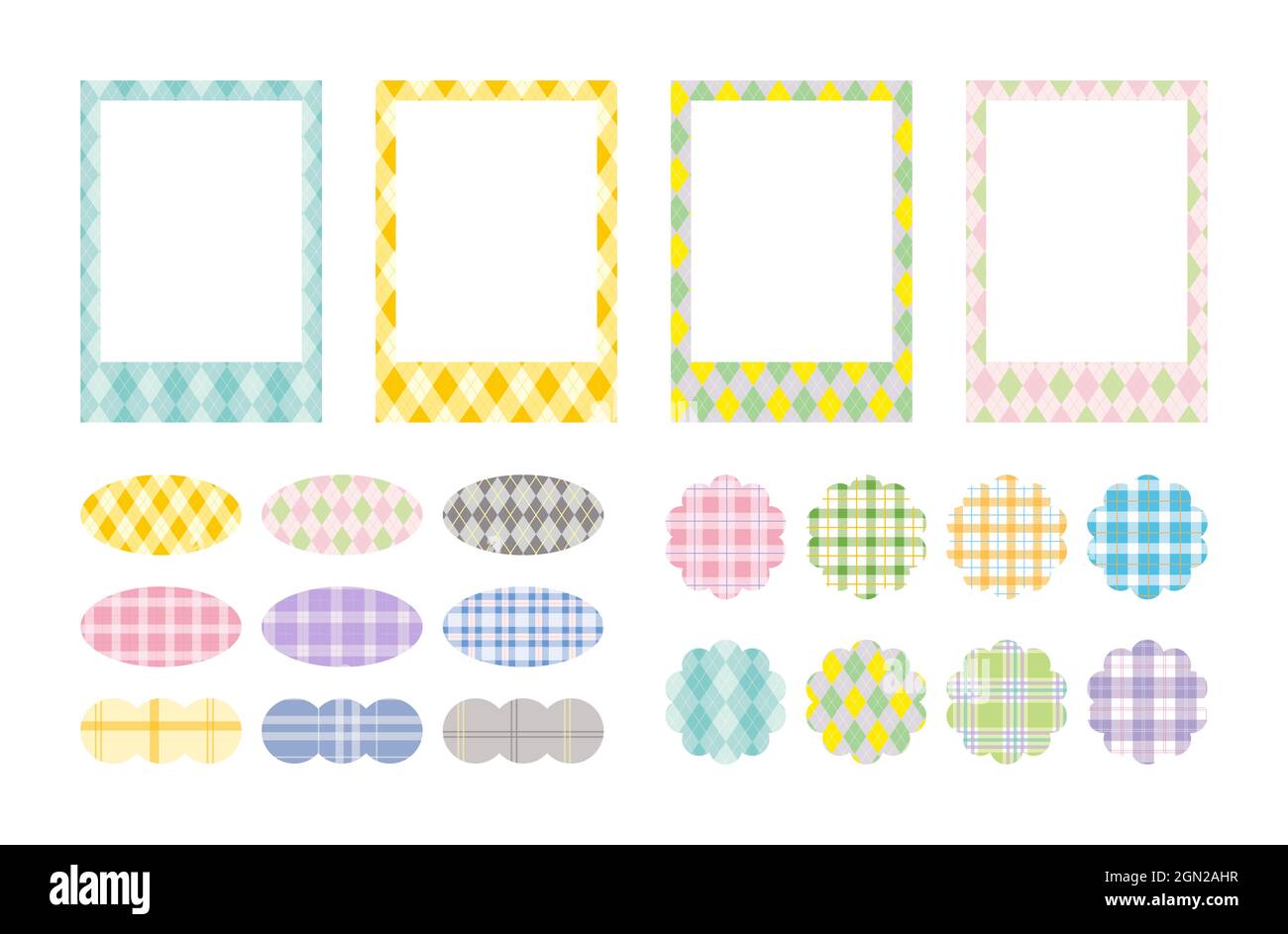 Set of various shapes pastel color check pattern sticker icon ...