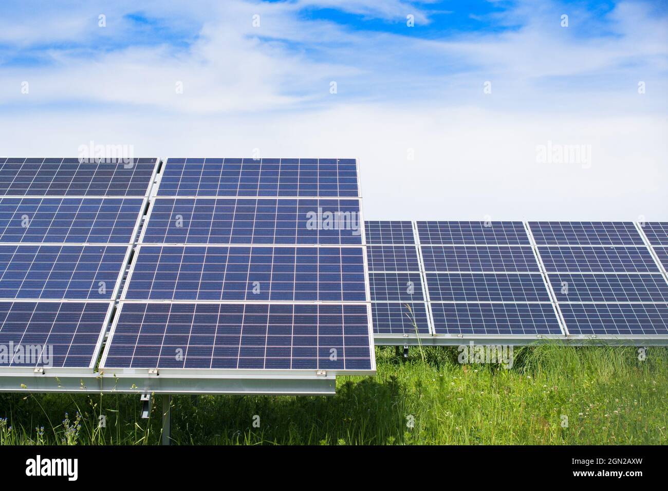 Solar panels and blue sky. Solar panels system power generators from ...