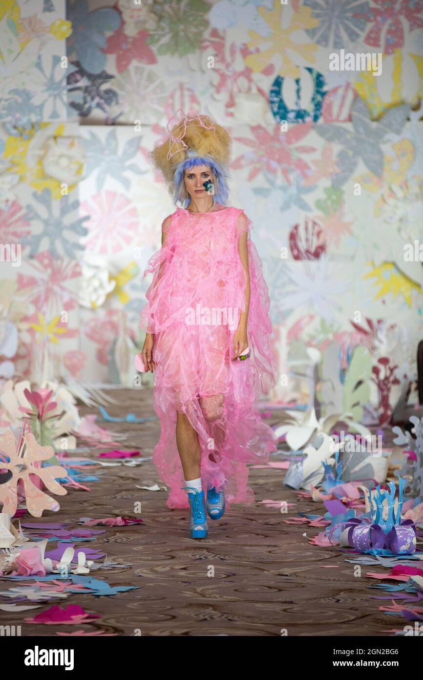 London, UK - 21 Sept 2021, A model showcases VIN + OMI New collection ...