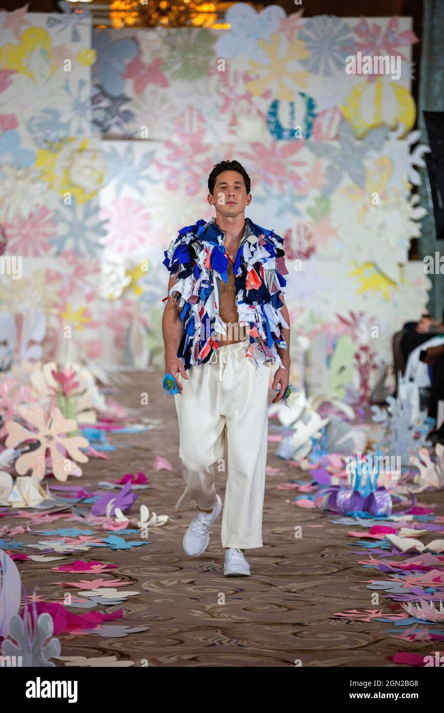 London, UK - 21 Sept 2021, A model showcases VIN + OMI New collection ...