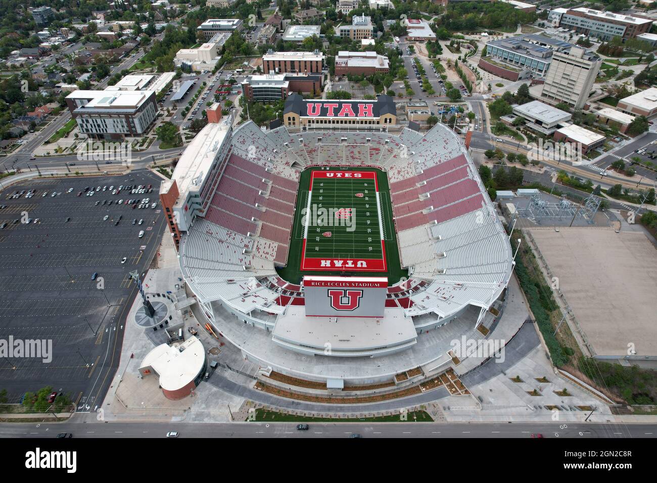 An aerial view of Rice-Eccles Stadium on the campus of the University ...