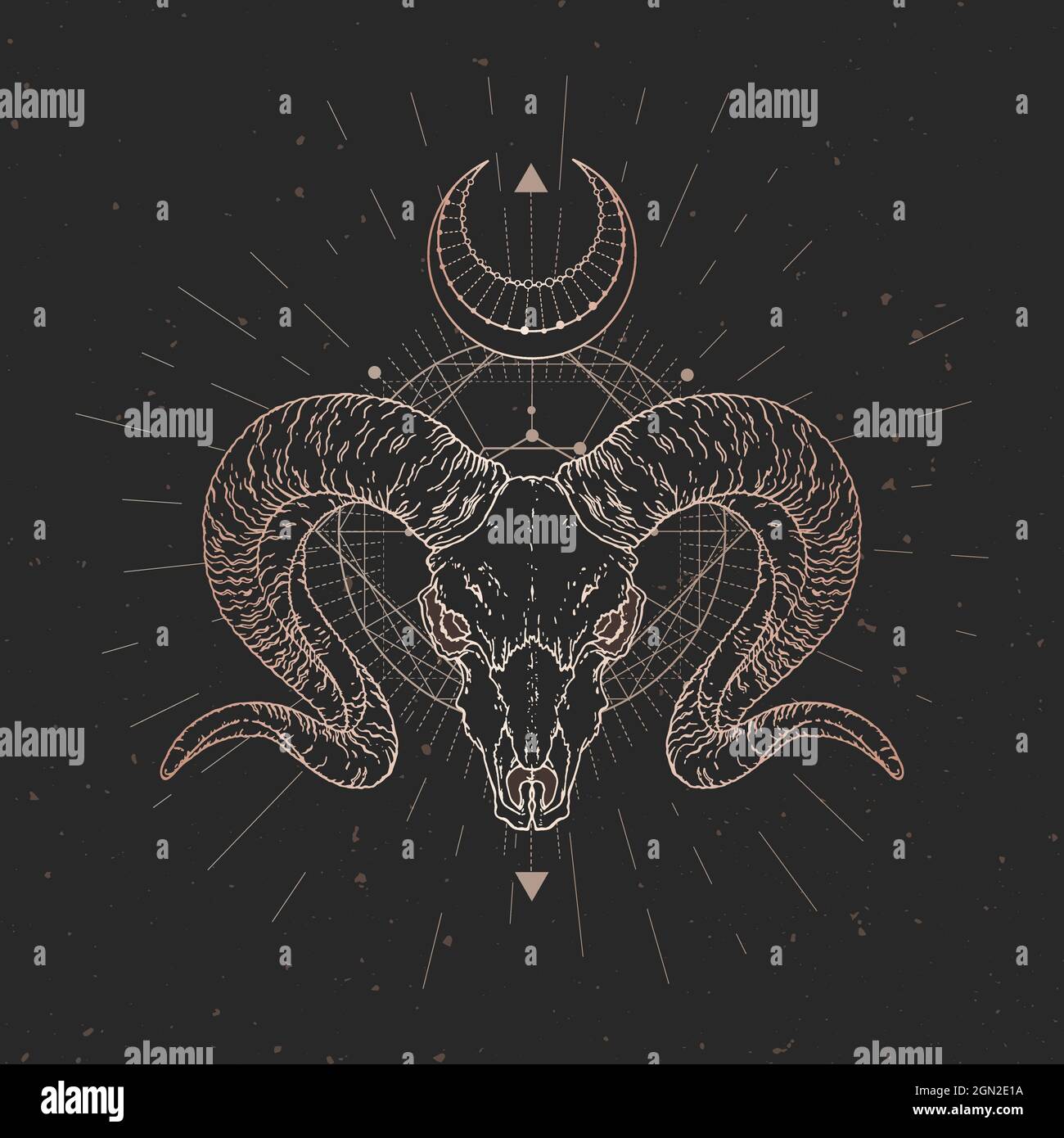 Vector illustration with hand drawn Wild ram skull and Sacred geometric ...