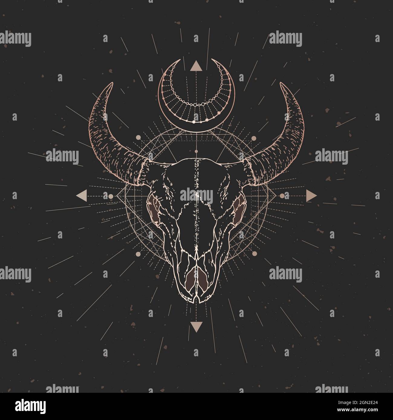Vector illustration with hand drawn Bull skull and Sacred geometric ...