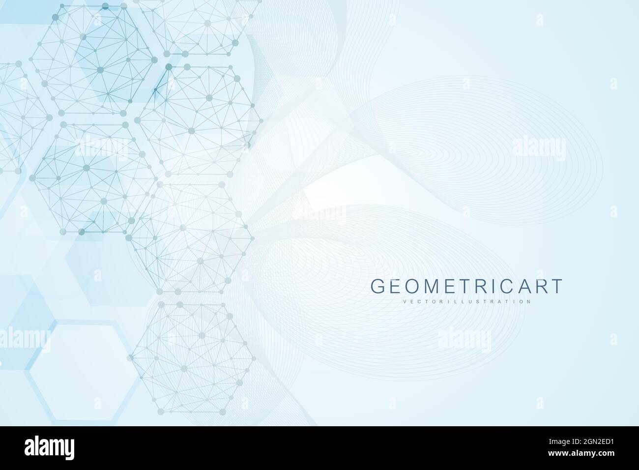 Science network pattern, connecting lines and dots. Technology hexagons structure or molecular ...