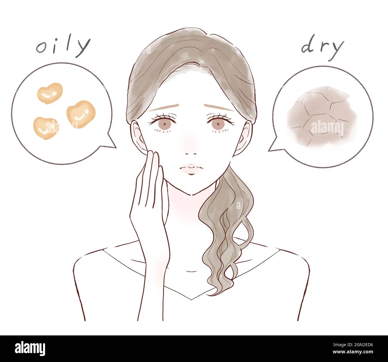 Woman suffering from mixed skin. On a white background Stock Photo - Alamy