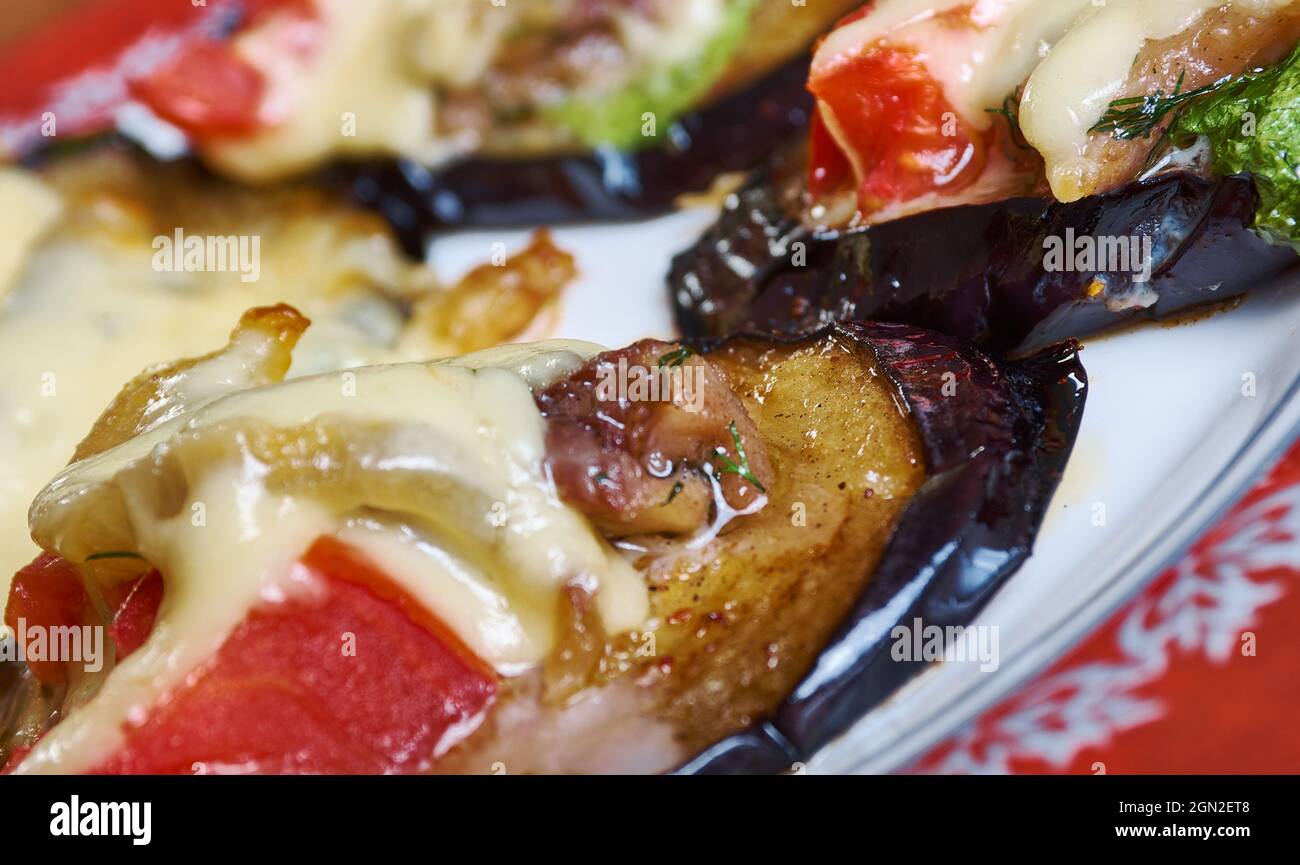 Melanzane al forno gratin Baked eggplant with chicken and cheese Stock ...