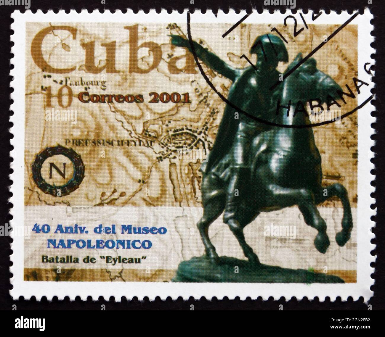 CUBA - CIRCA 2001: a stamp printed in the Cuba shows Equestrian Statue ...
