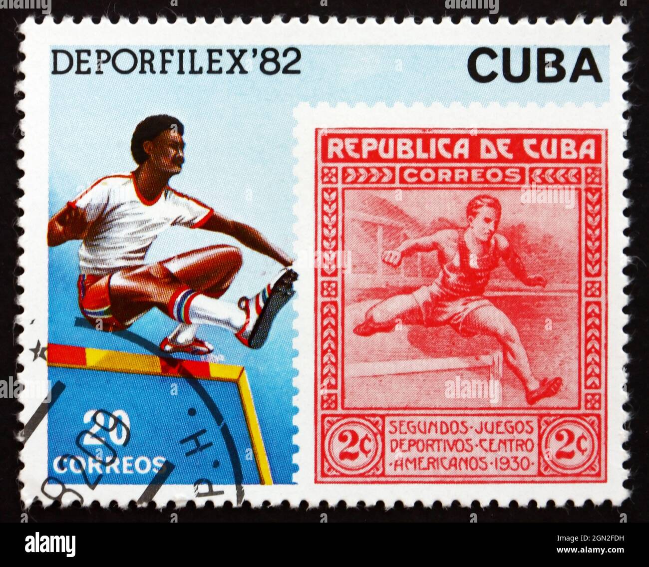 CUBA - CIRCA 1982: a stamp printed in the Cuba shows Hurdler, Athlete ... CUBA - CIRCA 1982: a stamp printed in the Cuba shows Hurdler, Athlete ...